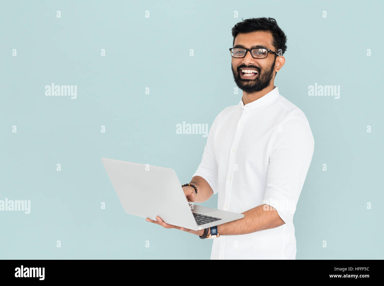 Cheerful Man Technology Gadget Concept Stock Photo - Alamy
