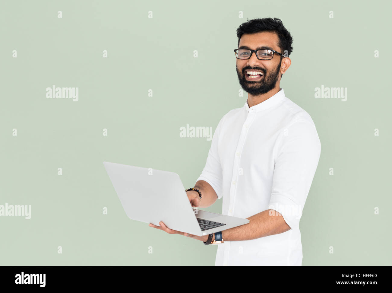 Cheerful Man Technology Gadget Concept Stock Photo - Alamy