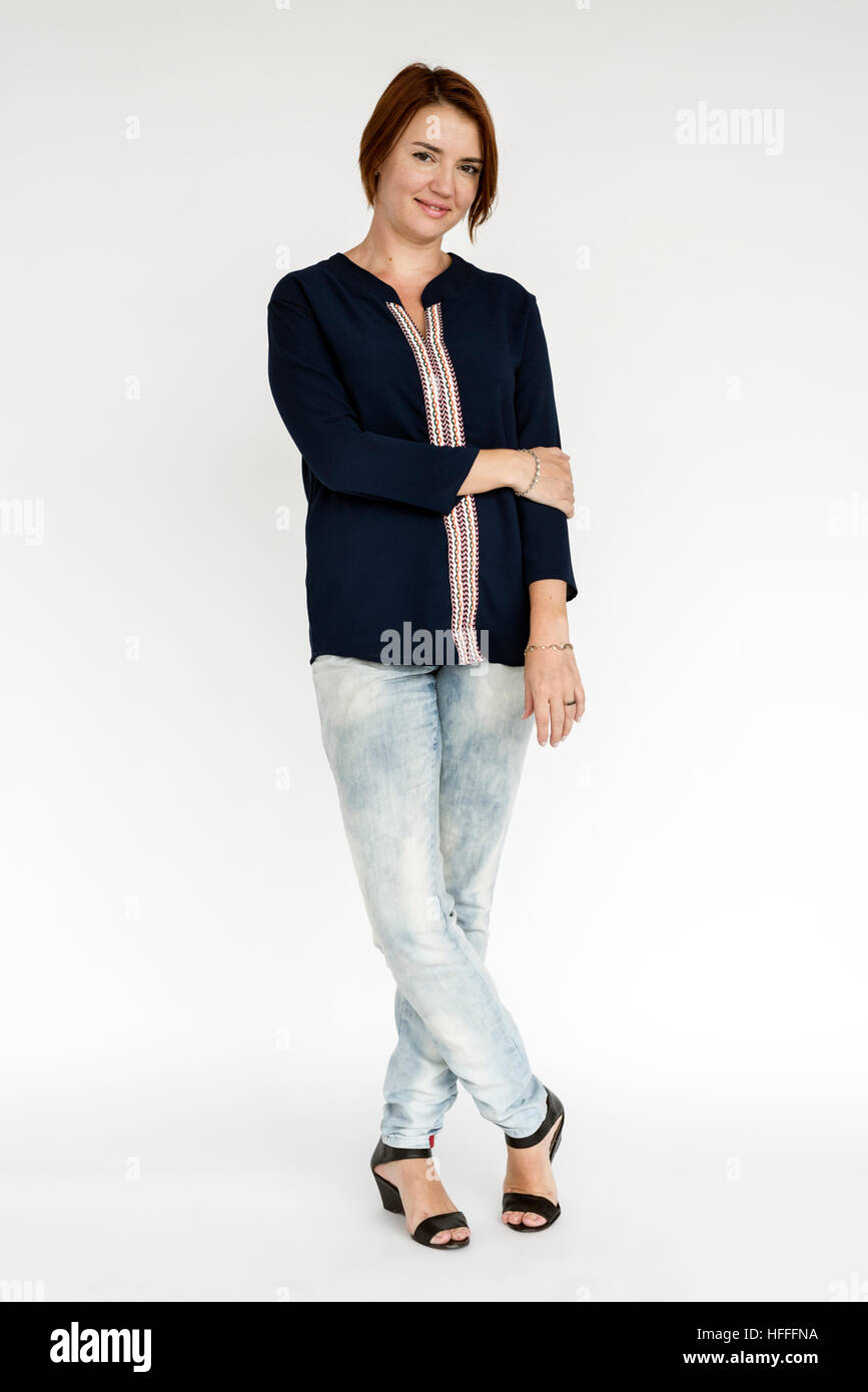 Female Standing Smiling Pose Concept Stock Photo - Alamy