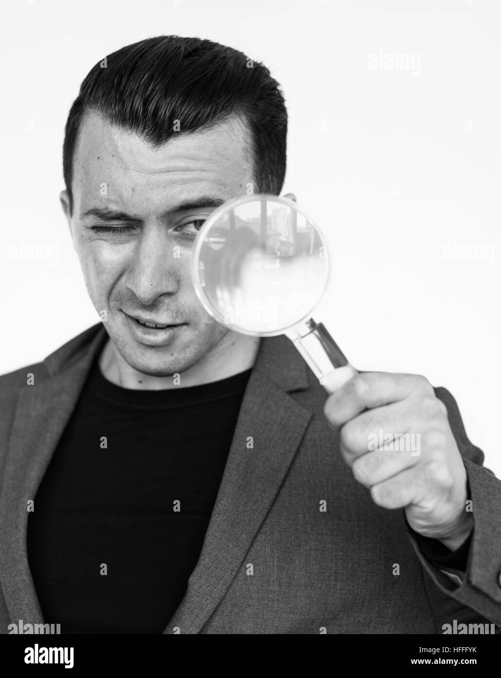 Caucasian Business Man Magnifying Glass Concept Stock Photo - Alamy