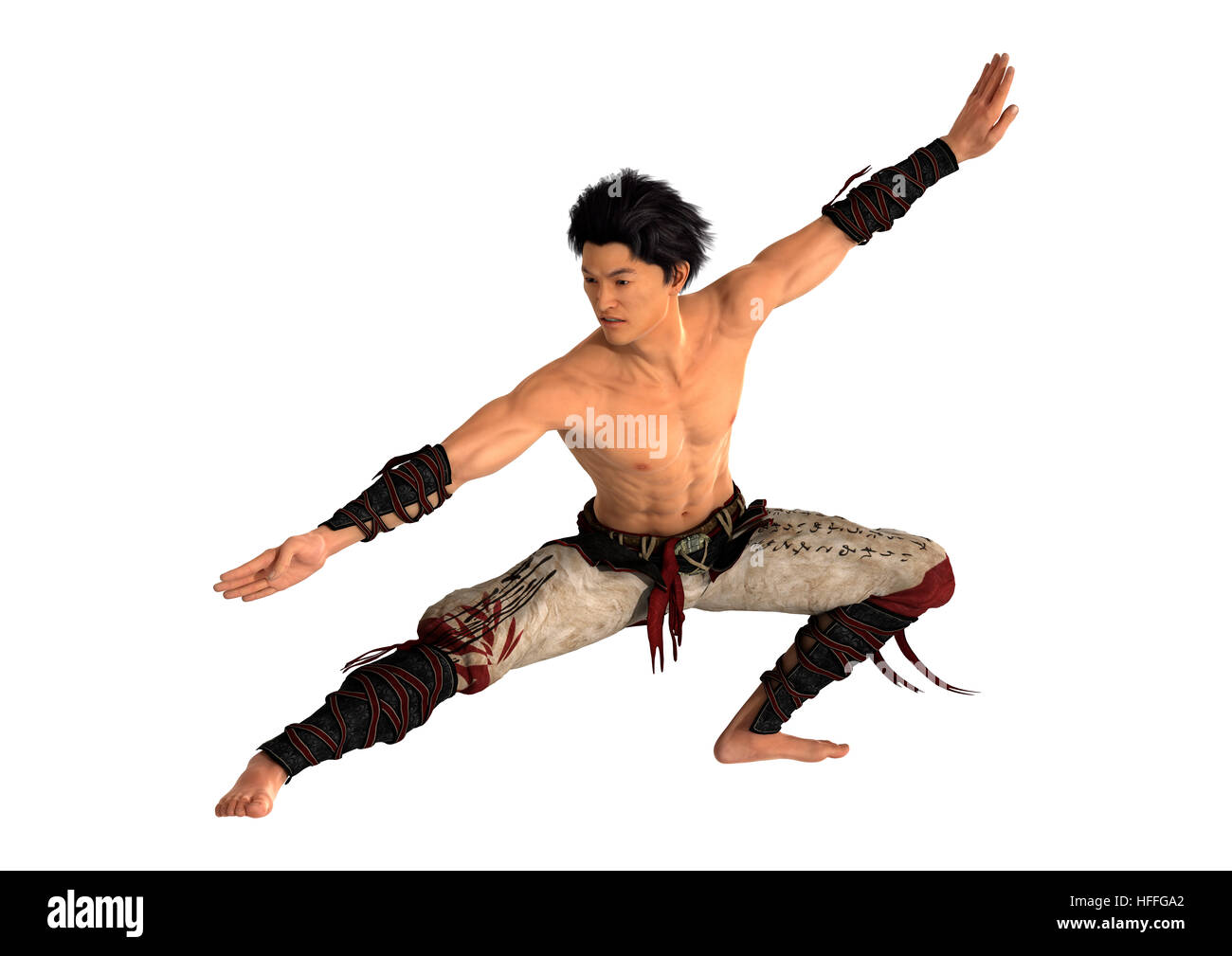 3D rendering of a fighting monk isolated on white background Stock ...