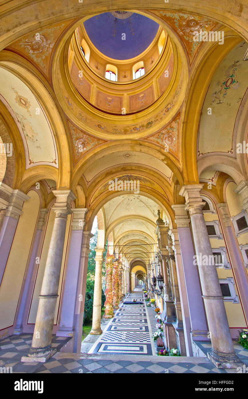 Arcades of Mirogoj cemetary in Zagreb vertical view, capital of Croatia ...