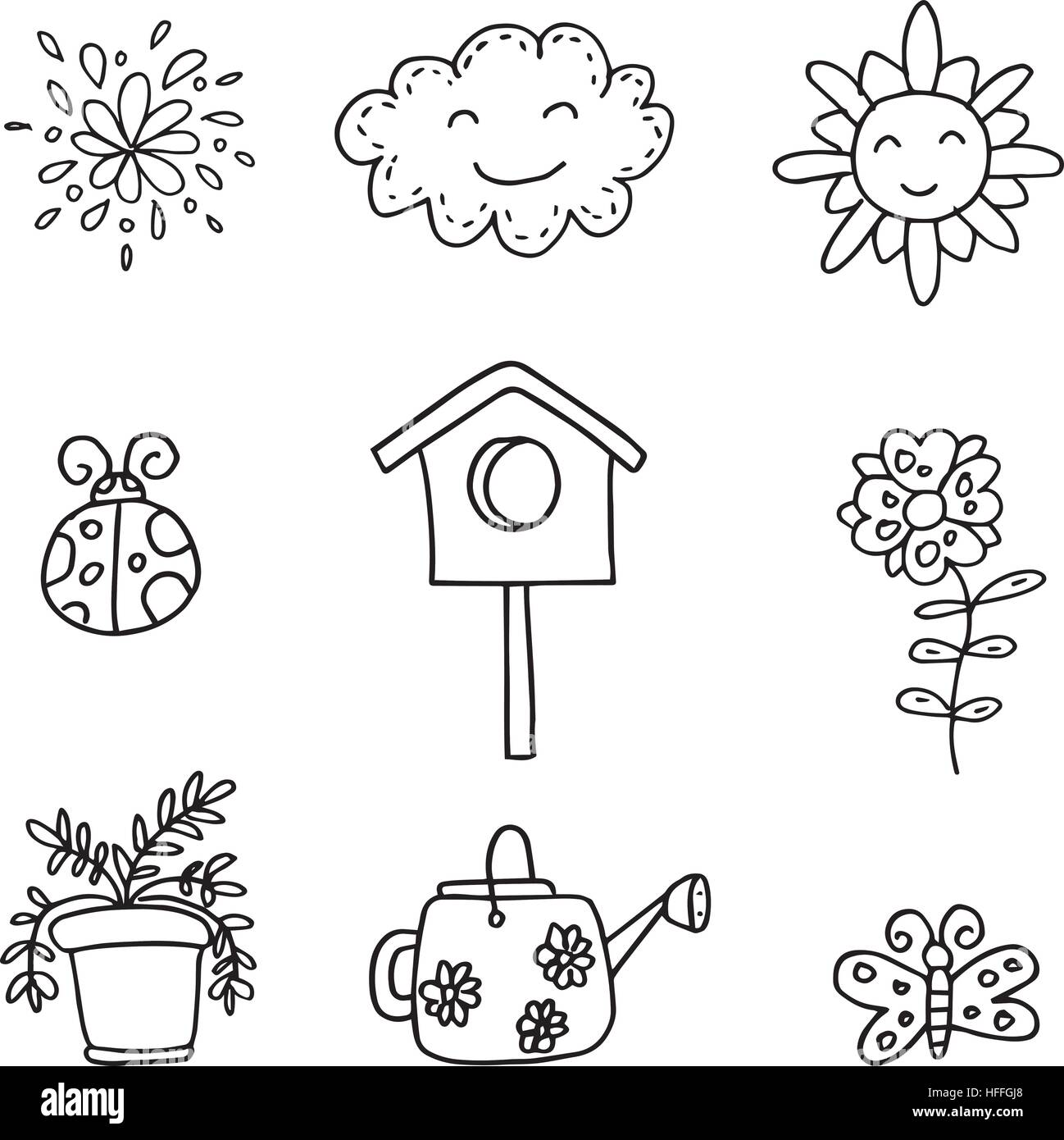 Illustration spring doodles set hi-res stock photography and images - Alamy