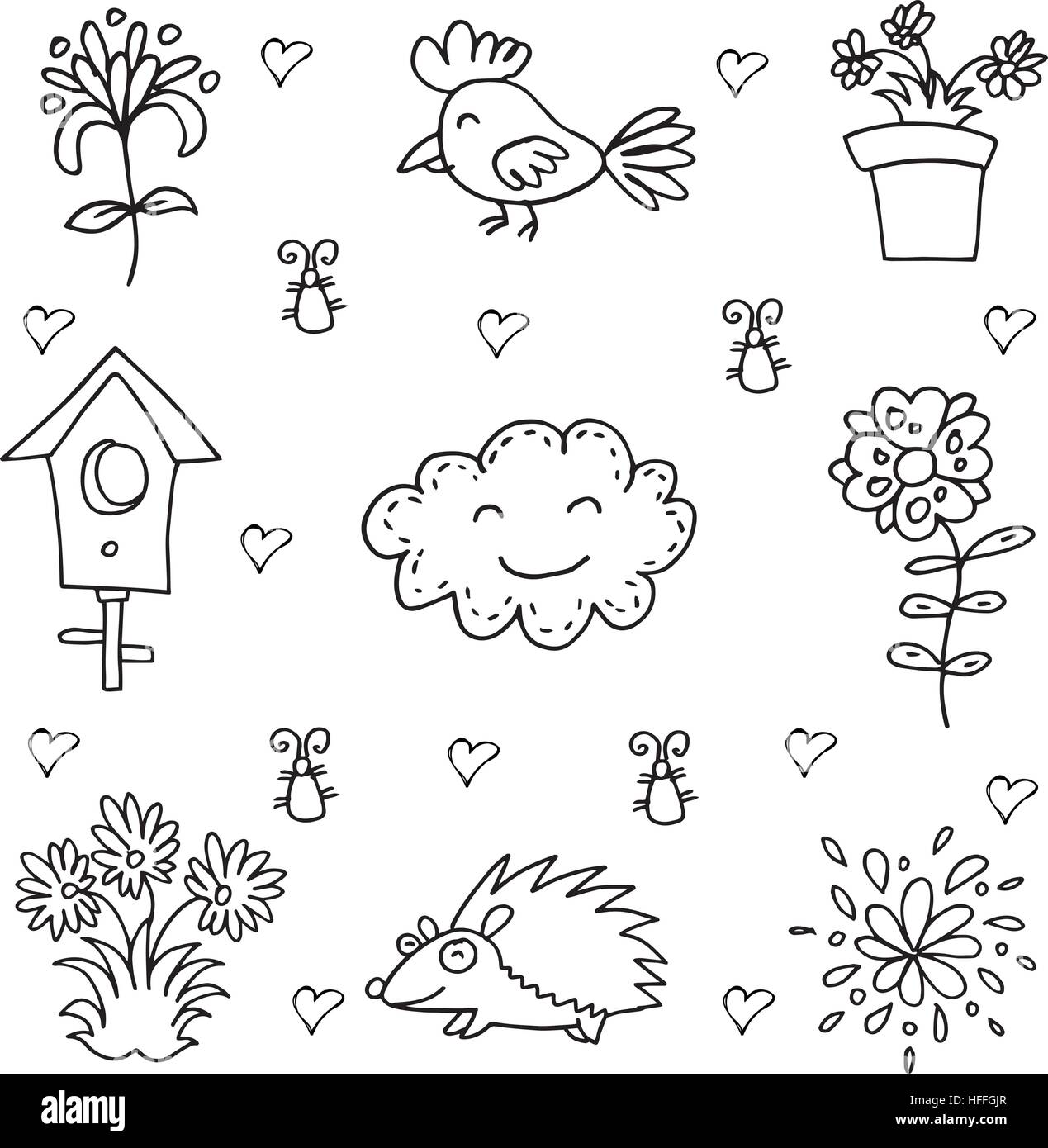Doodle of spring flower and bird Stock Vector Image & Art - Alamy