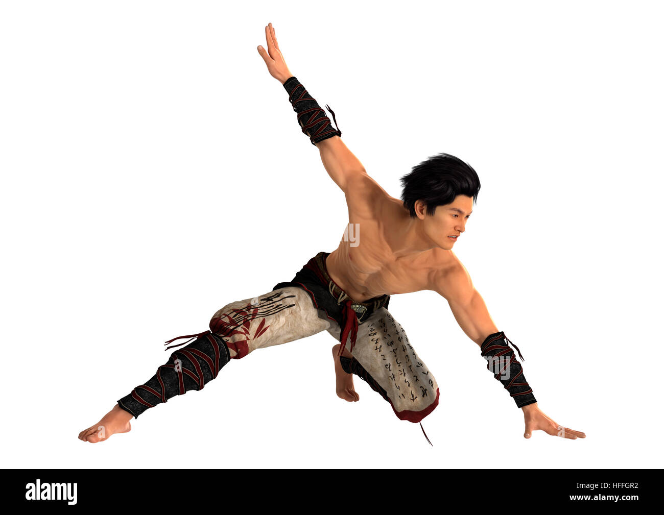 3D rendering of a fighting monk isolated on white background Stock ...