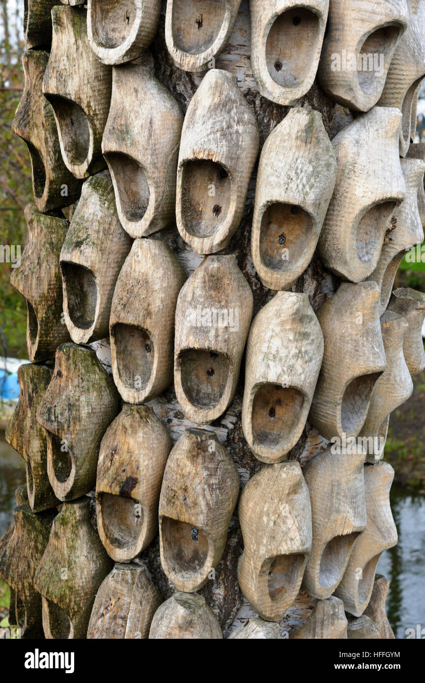 A tree decorated with many old wooden clogs, Holland, Netherlands Stock ...