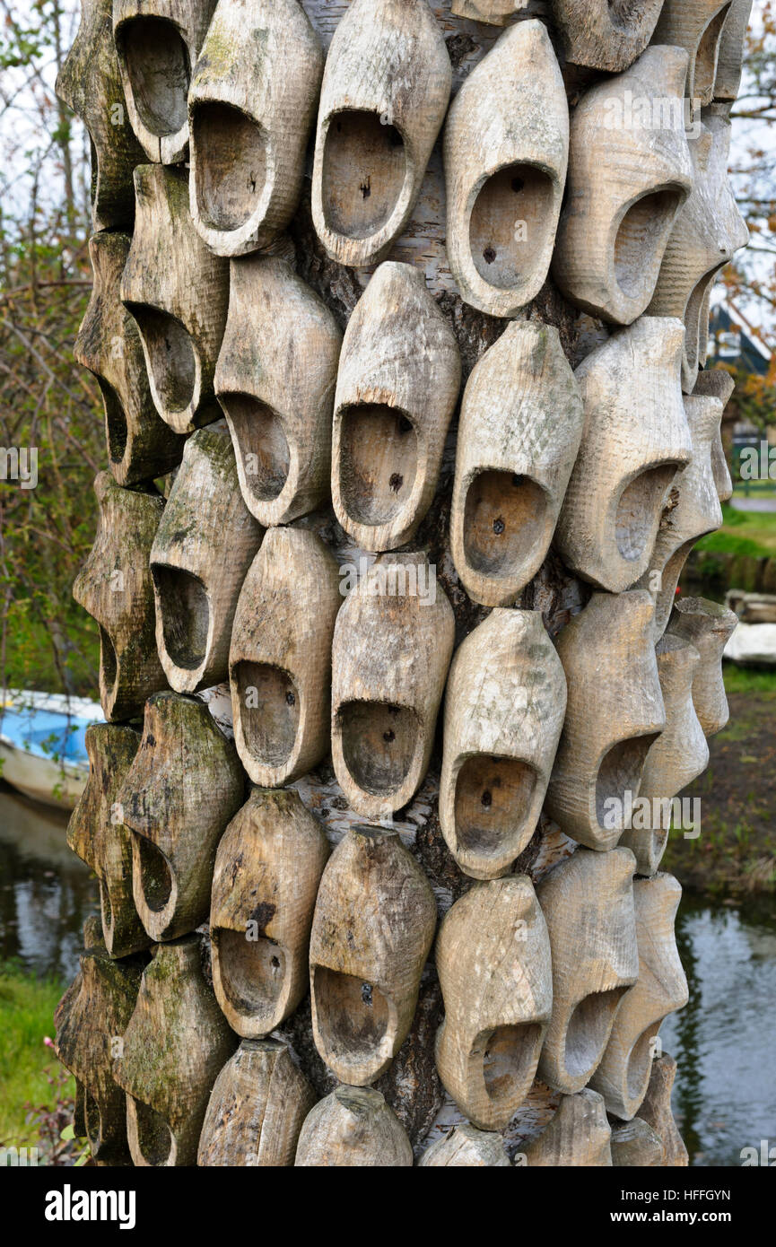 A tree decorated with many old wooden clogs, Holland, Netherlands Stock ...