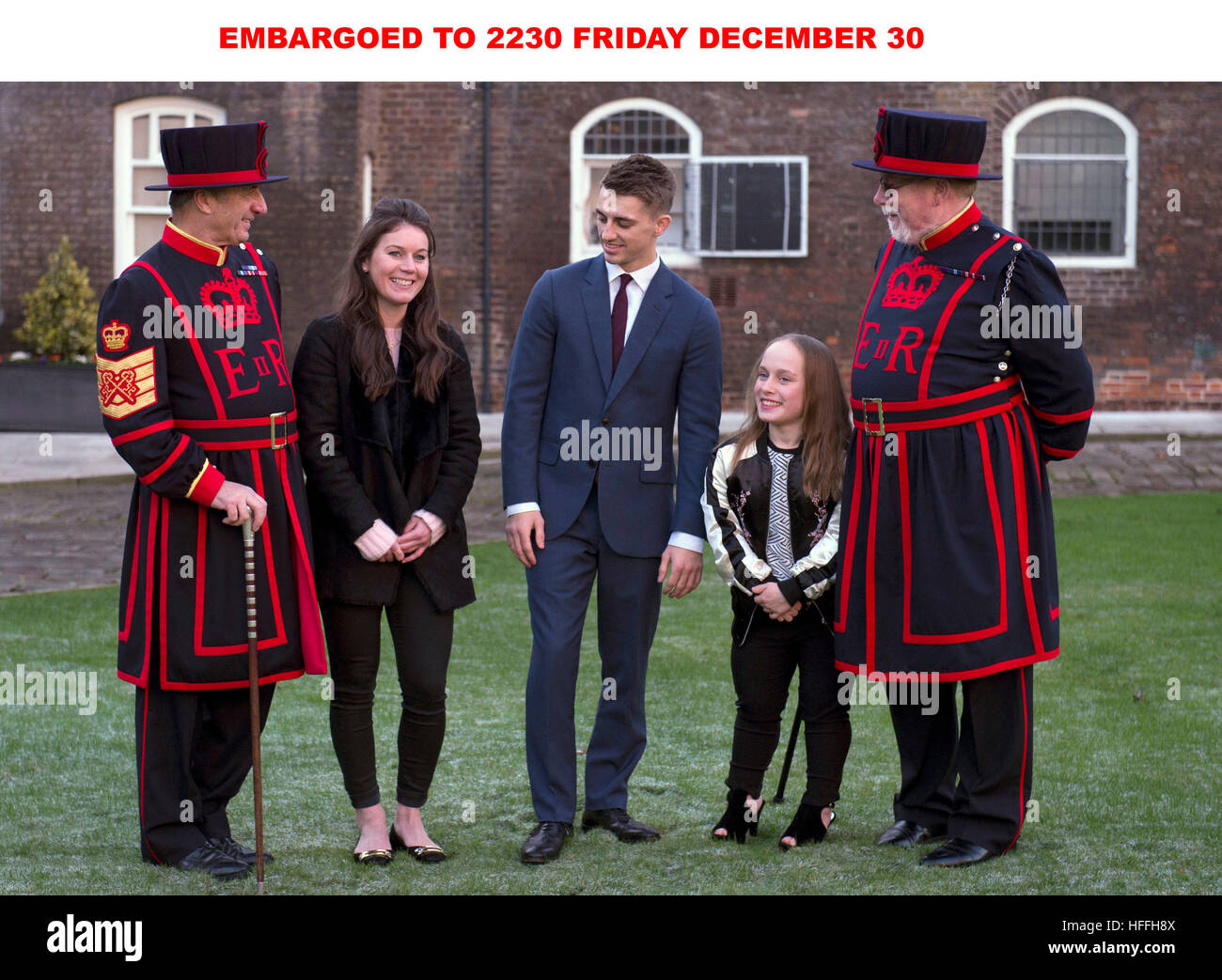 (Left to right) Chief Yeoman Warder Alan Kingshot, Laura Unsworth, Max ...