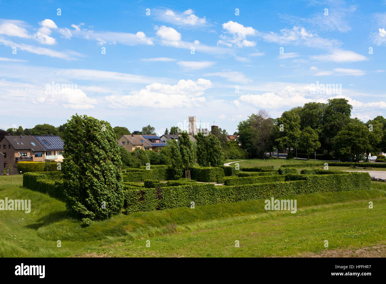 Germany, Castrop-Rauxel, with hedges and trees, the outline of a former ...