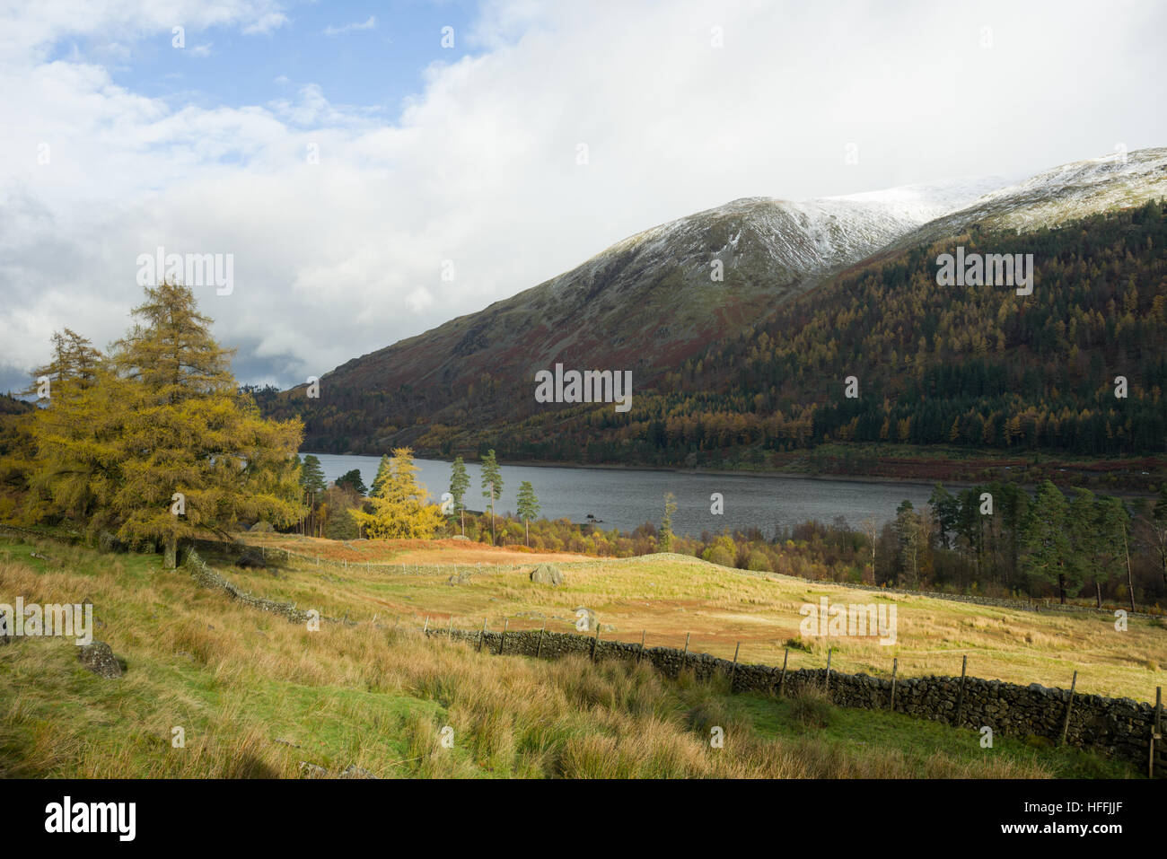 A view towards Thirlmere Reservoir and Helvellyn from just beneath the ...