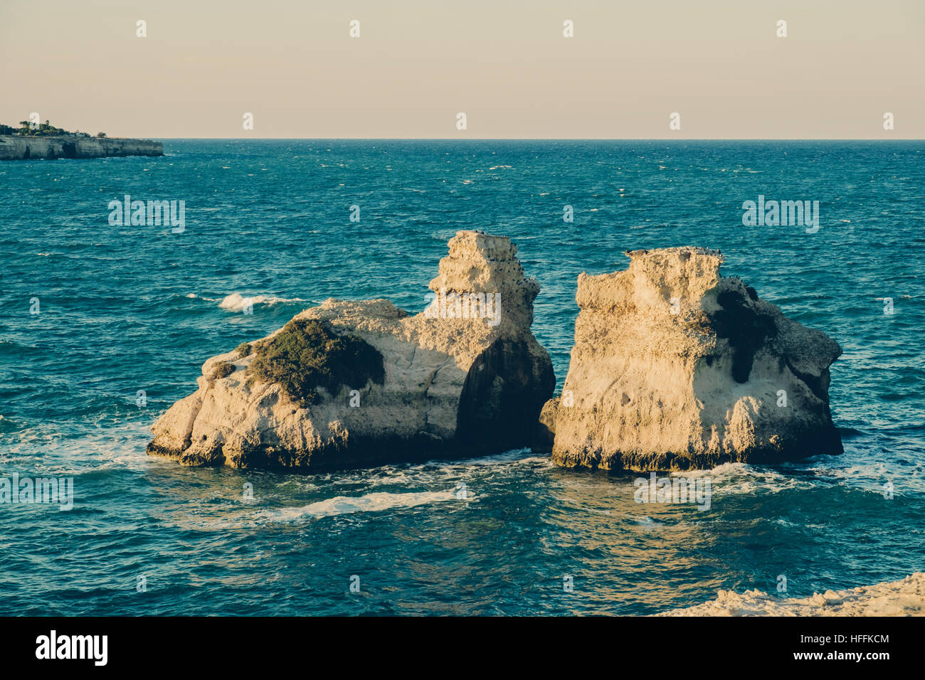 Sea view of the beautiful wild beach of Salento in Puglia, Italy ...