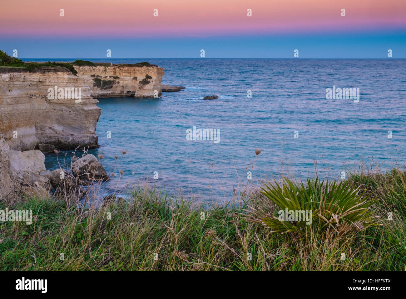Sea view of the beautiful wild beach of Salento in Puglia, Italy ...