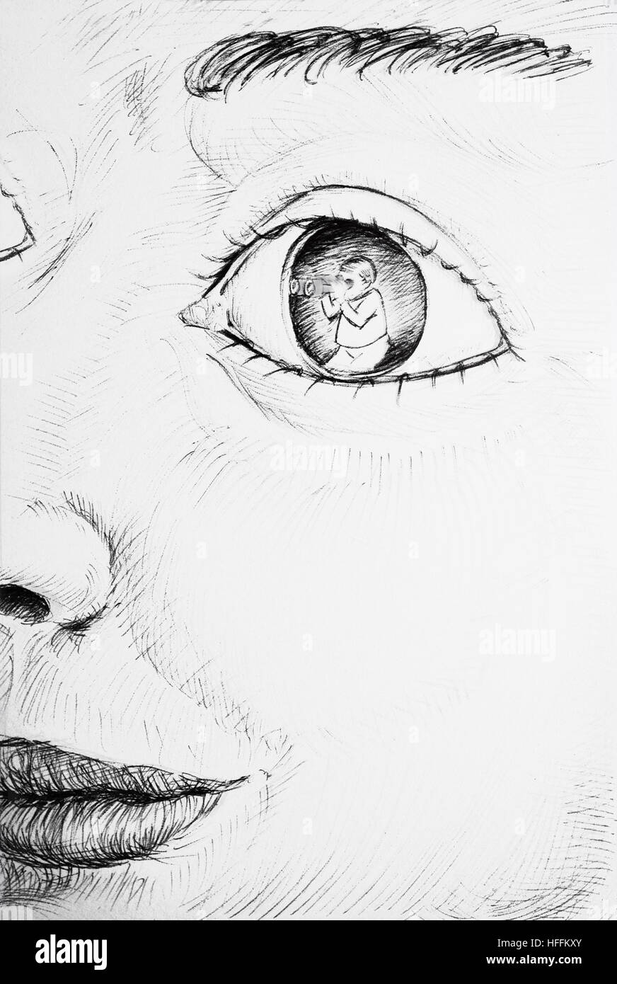 observer sketch man with Binoculars on white background Stock Photo - Alamy