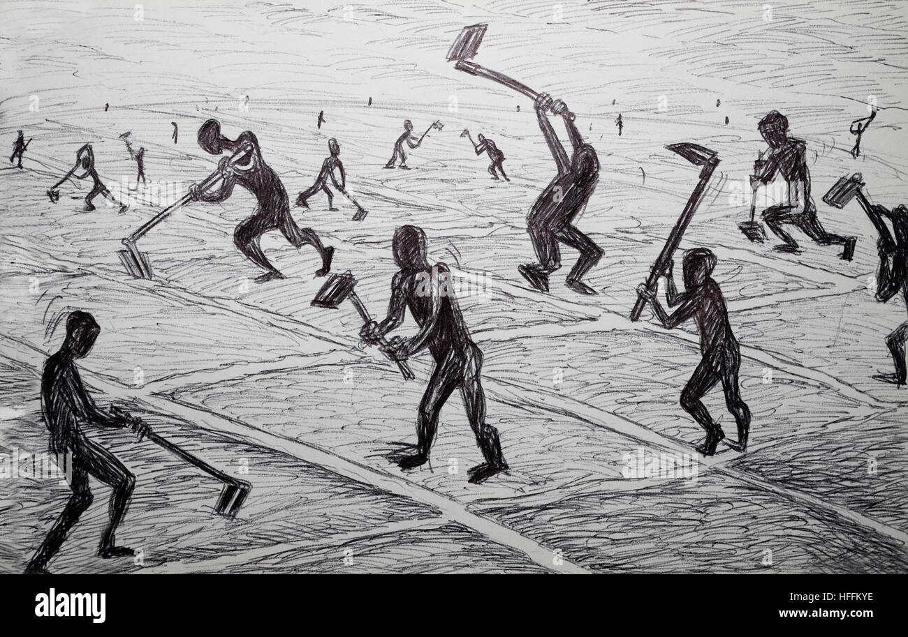 slavery hard work concept illustration Stock Photo - Alamy