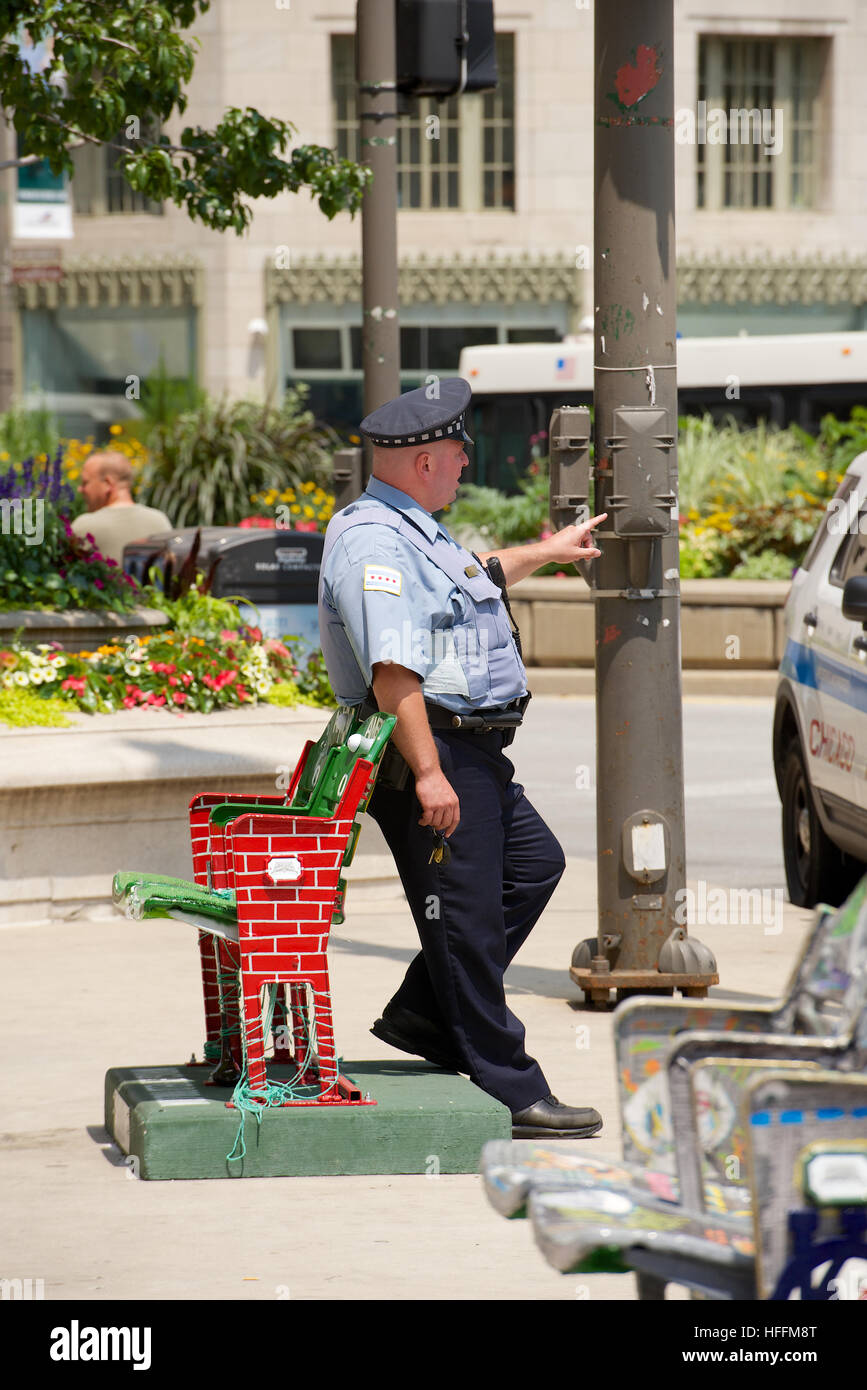 Chicago Police officer on North Michigan Avenue, Chicago, Cook County ...