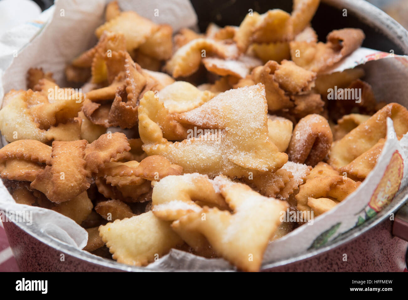 Chiacchere or crostoli , typical Italian pastry used during the ...