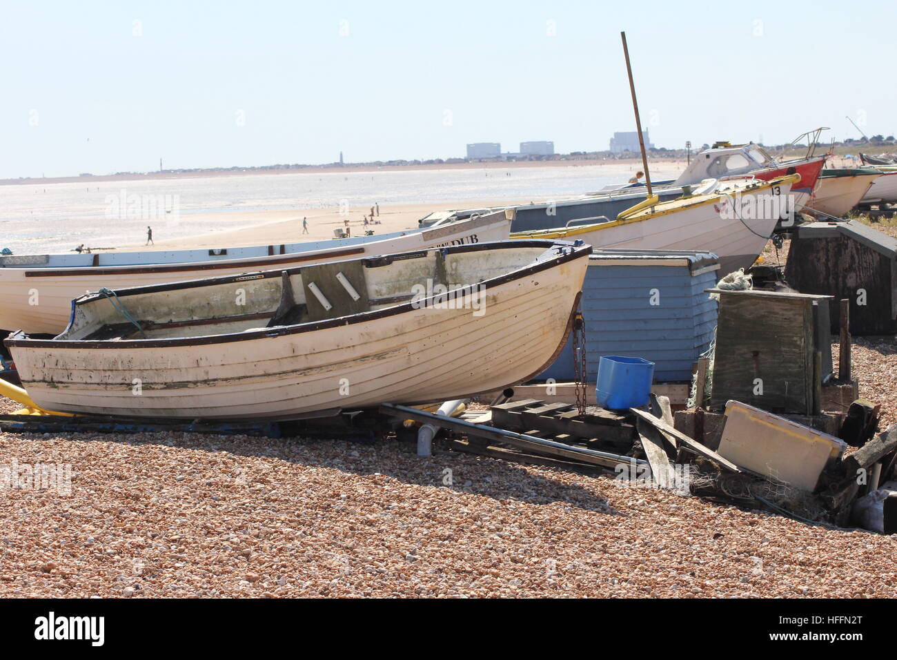 Boats & Beach Huts at Littlestone , Kent Stock Photo - Alamy