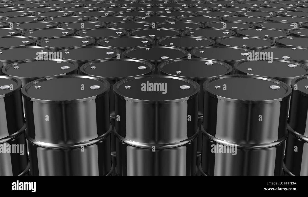 3D illustration of Black Metal Oil Barrels Background, Industrial ...