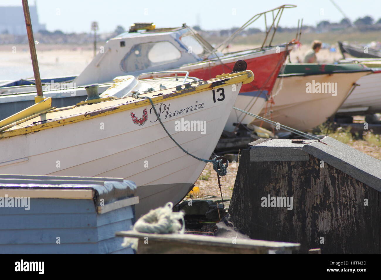 Boats & Beach Huts at Littlestone , Kent Stock Photo - Alamy