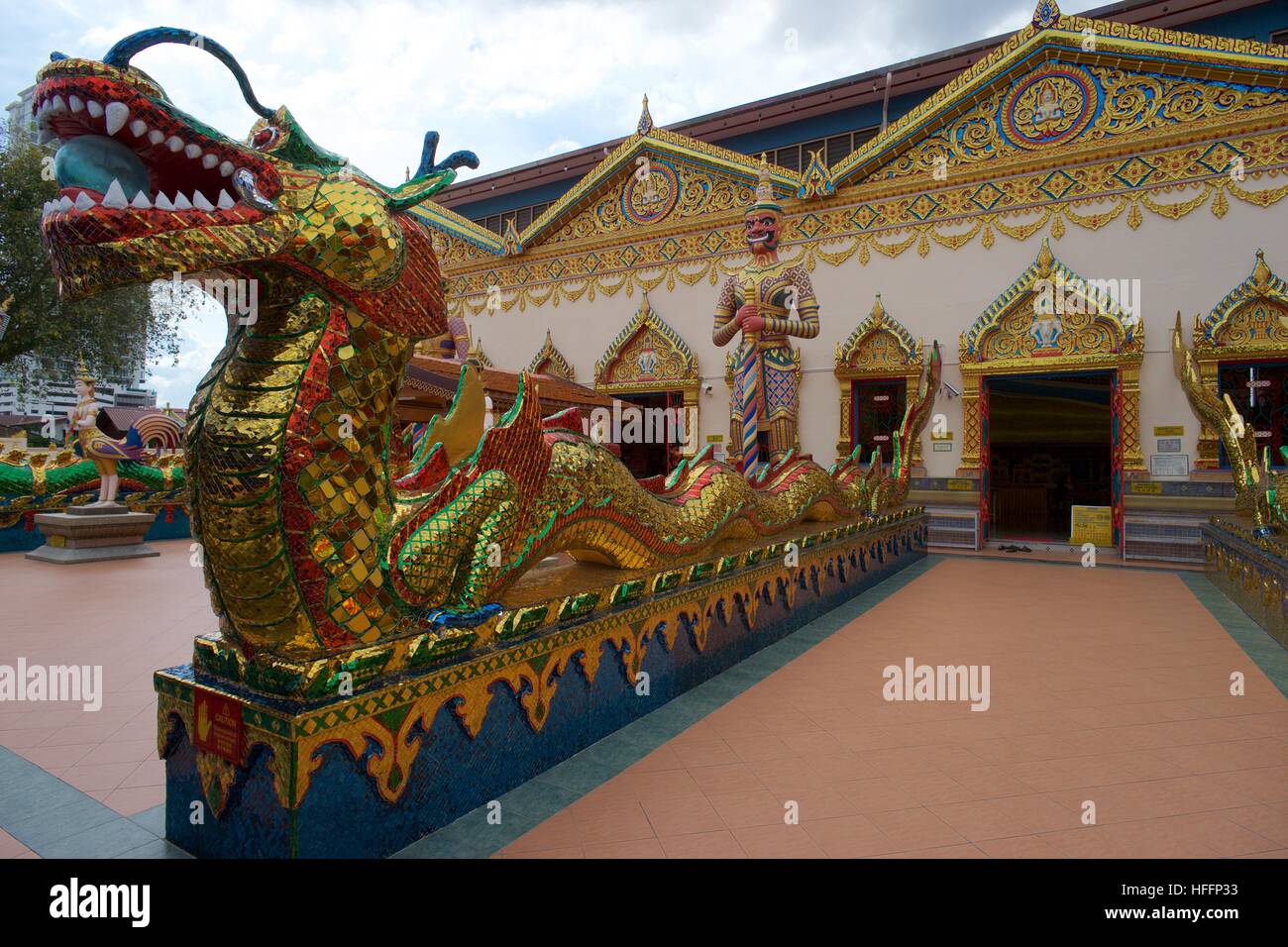 Dragon and deva at Wat Chayamangkalaram in Georgetown Penang Stock ...