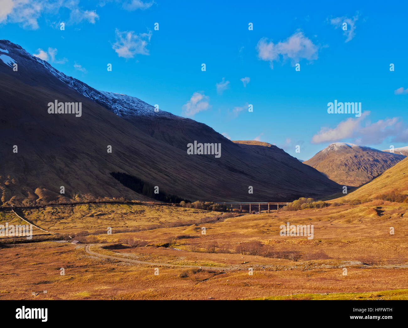 UK, Scotland, Highlands, Landscape viewed from the train from Glasgow ...