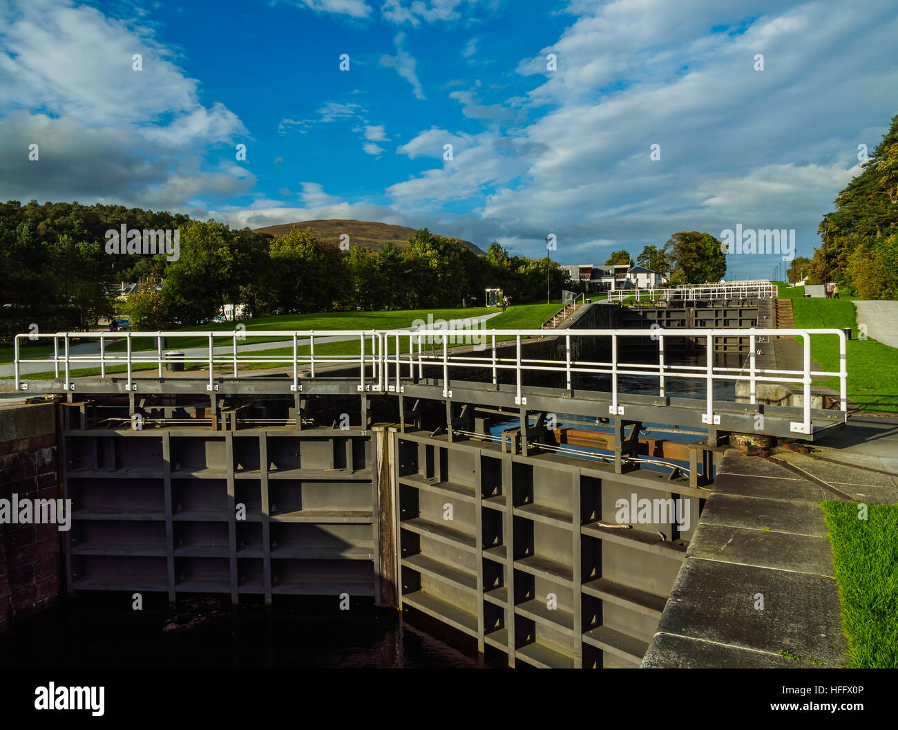 UK, Scotland, Fort William, Banavie, View of the Neptune's Staircase ...