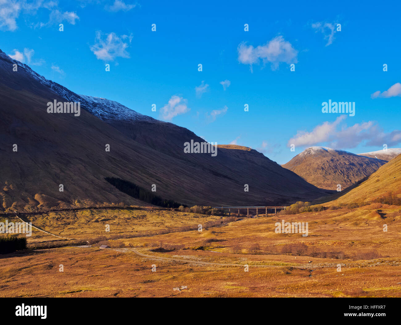 UK, Scotland, Highlands, Landscape viewed from the train from Glasgow ...
