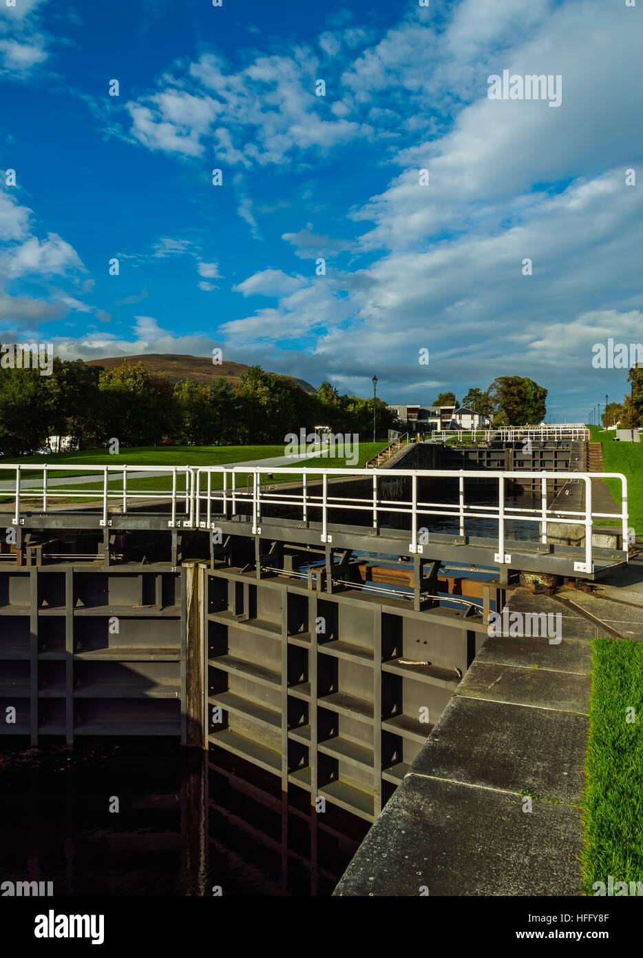 UK, Scotland, Fort William, Banavie, View of the Neptune's Staircase ...