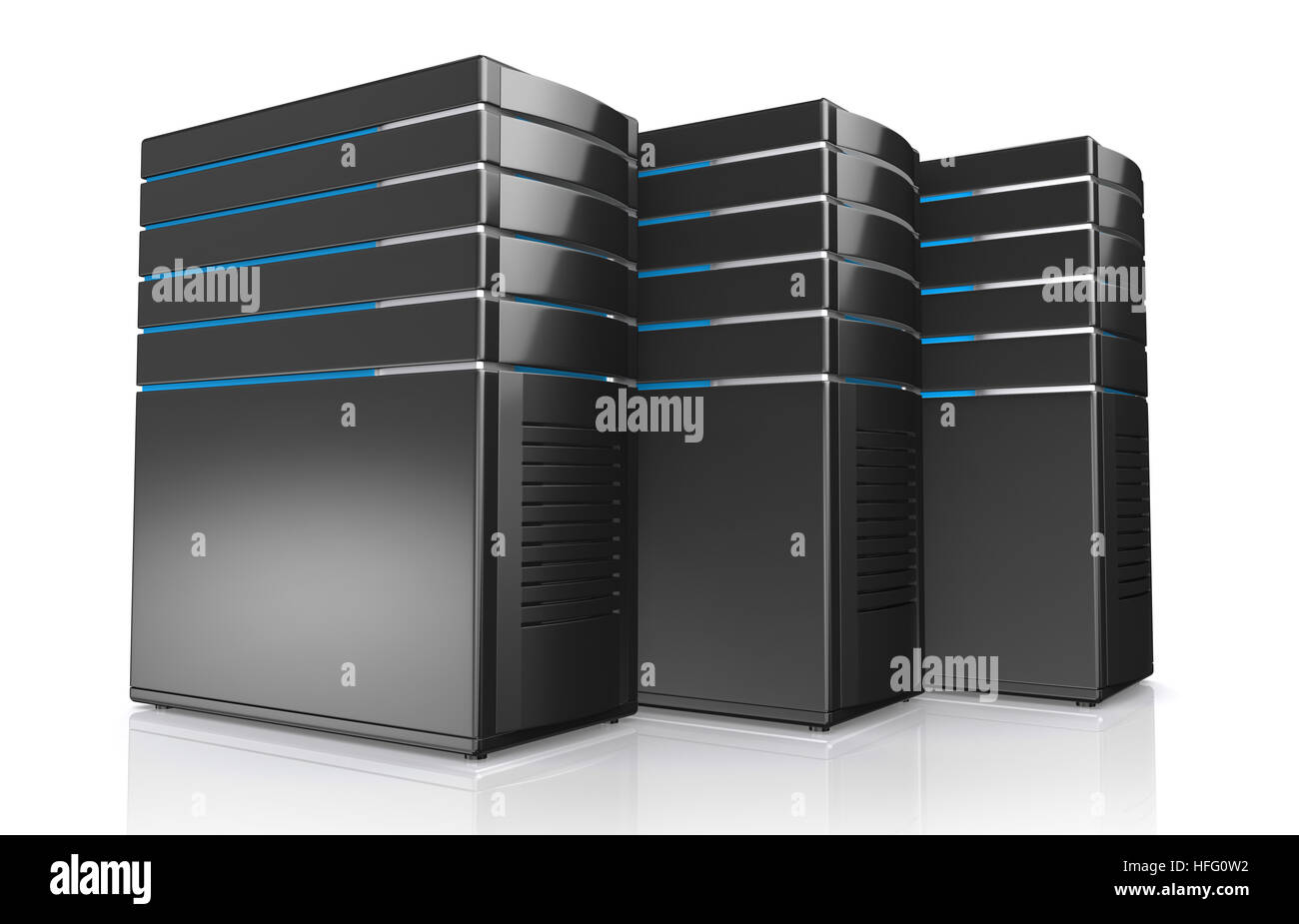 3D illustration of network workstation servers isolated on white ...