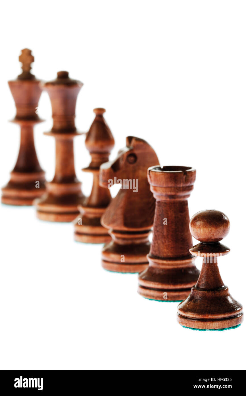 Brown chess pieces: pawn, rook, knight, bishop, queen and king Stock ...