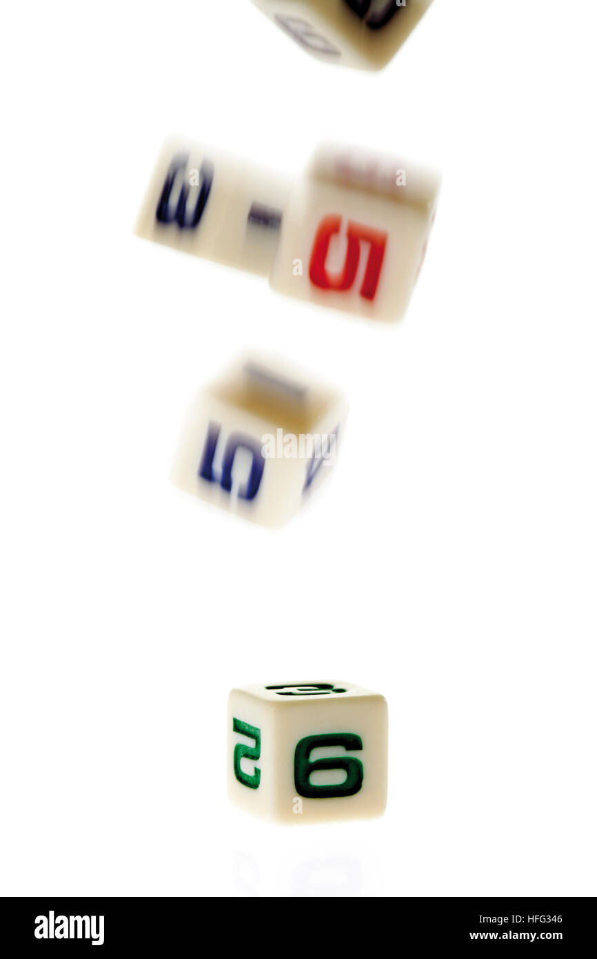 Falling dice, number faces Stock Photo - Alamy