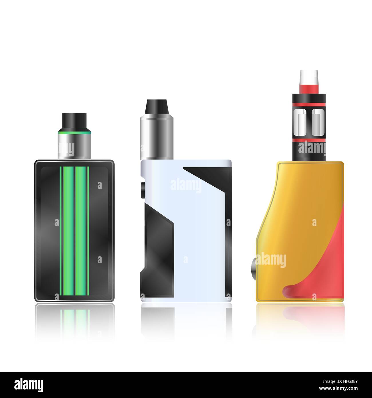 Vape Mod Set. Electronic Cigarette With Juice. Colorful Vector Vaporize ...