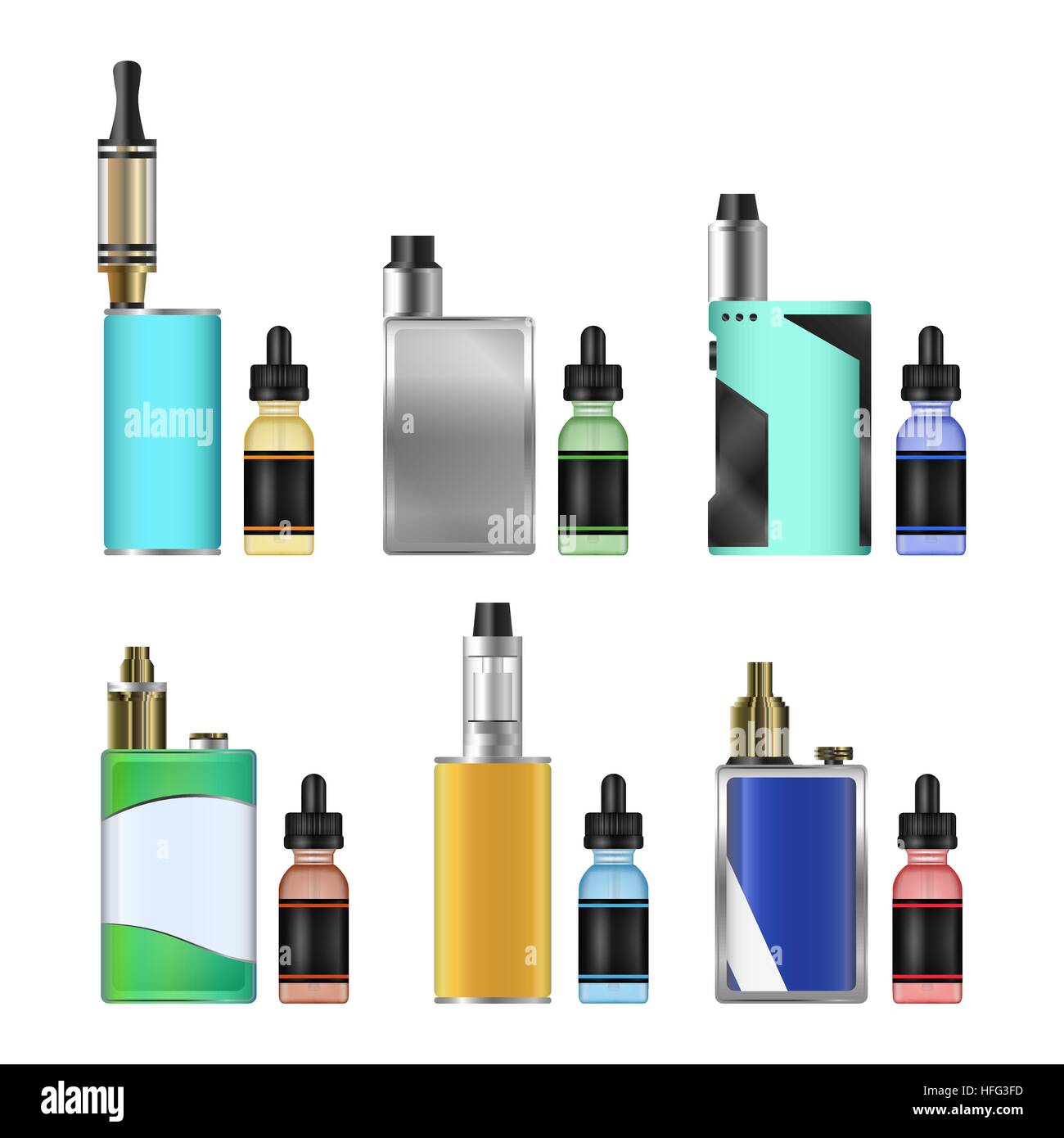 Vape Mod Set. Electronic Cigarette With Juice. Colorful Vector Vaporize ...