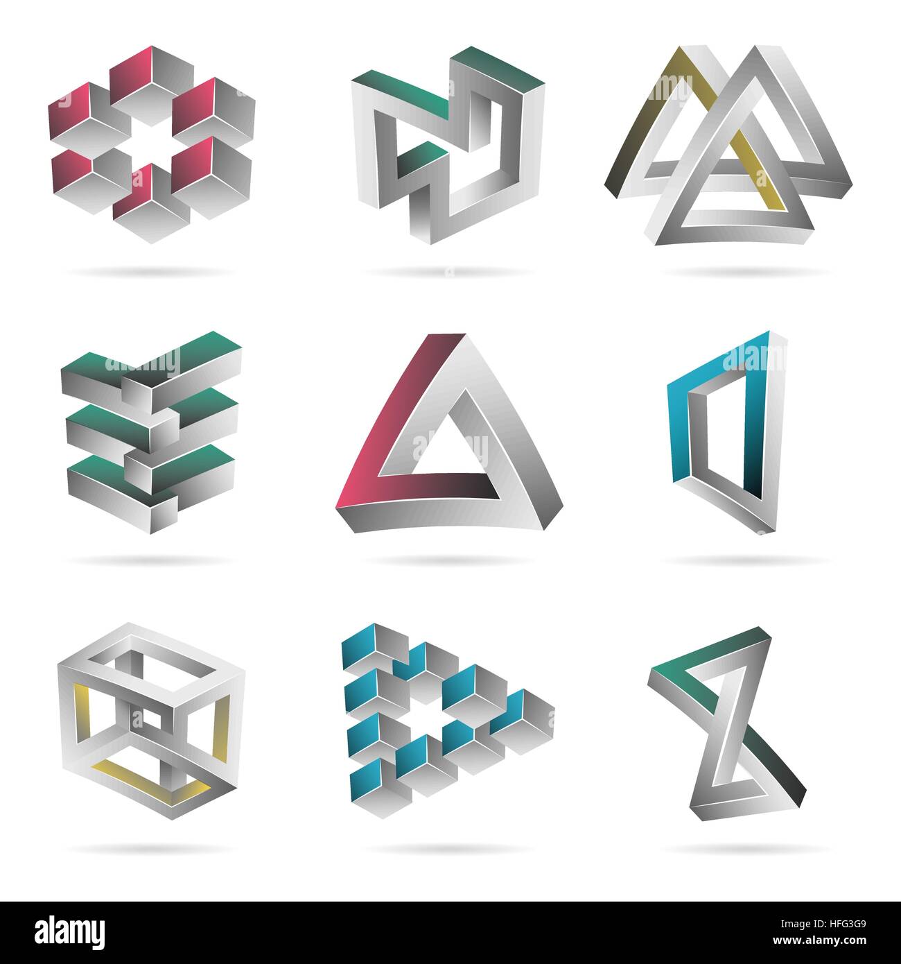 Impossible Shapes Set. Colorful Trendy Creative Figures With Optical ...
