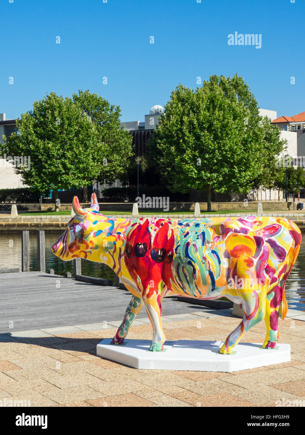 A life size cow sculpture in CowParade Perth 2016, a public art ...