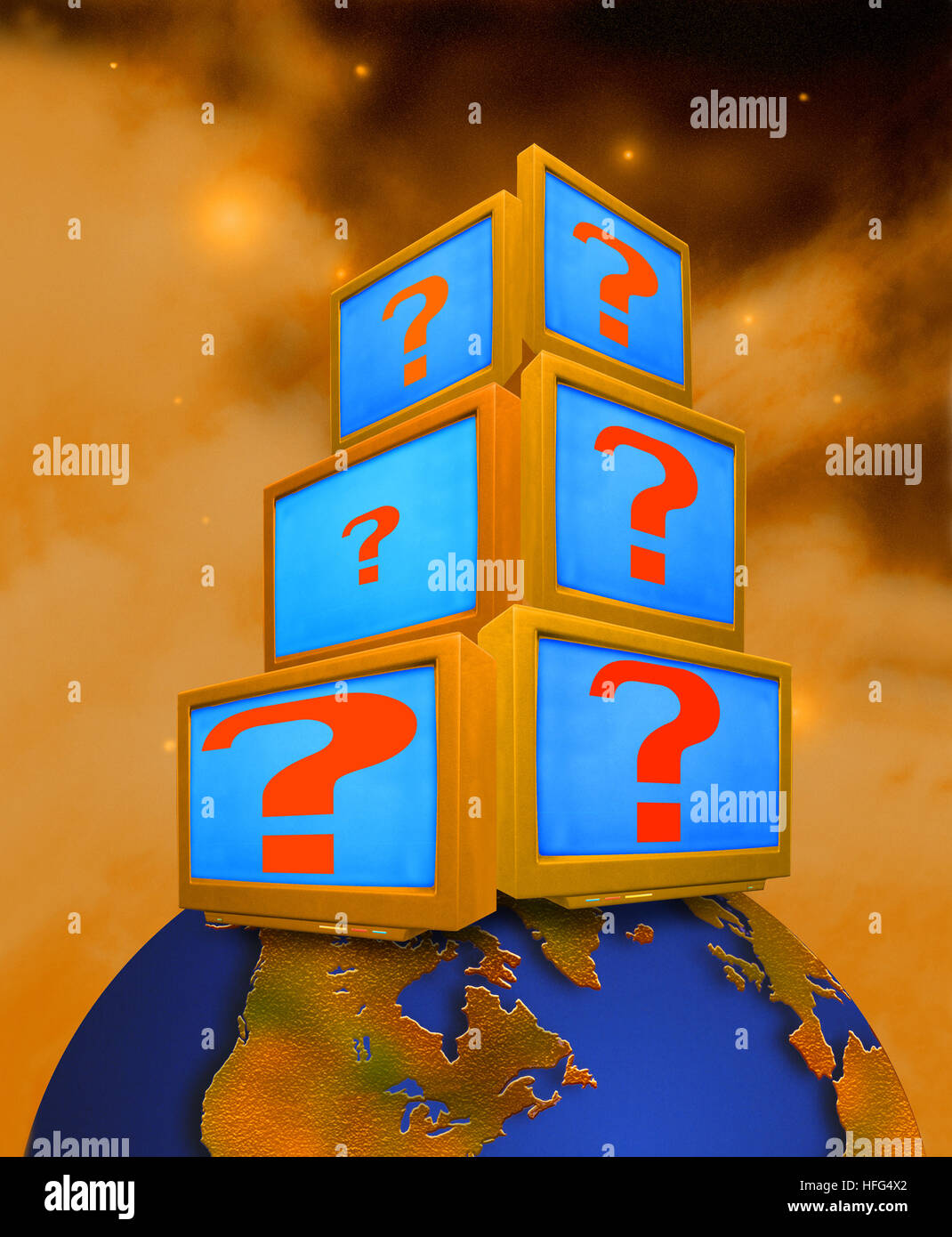 The Earth and Question Marks, Symbolic Image Stock Photo - Alamy