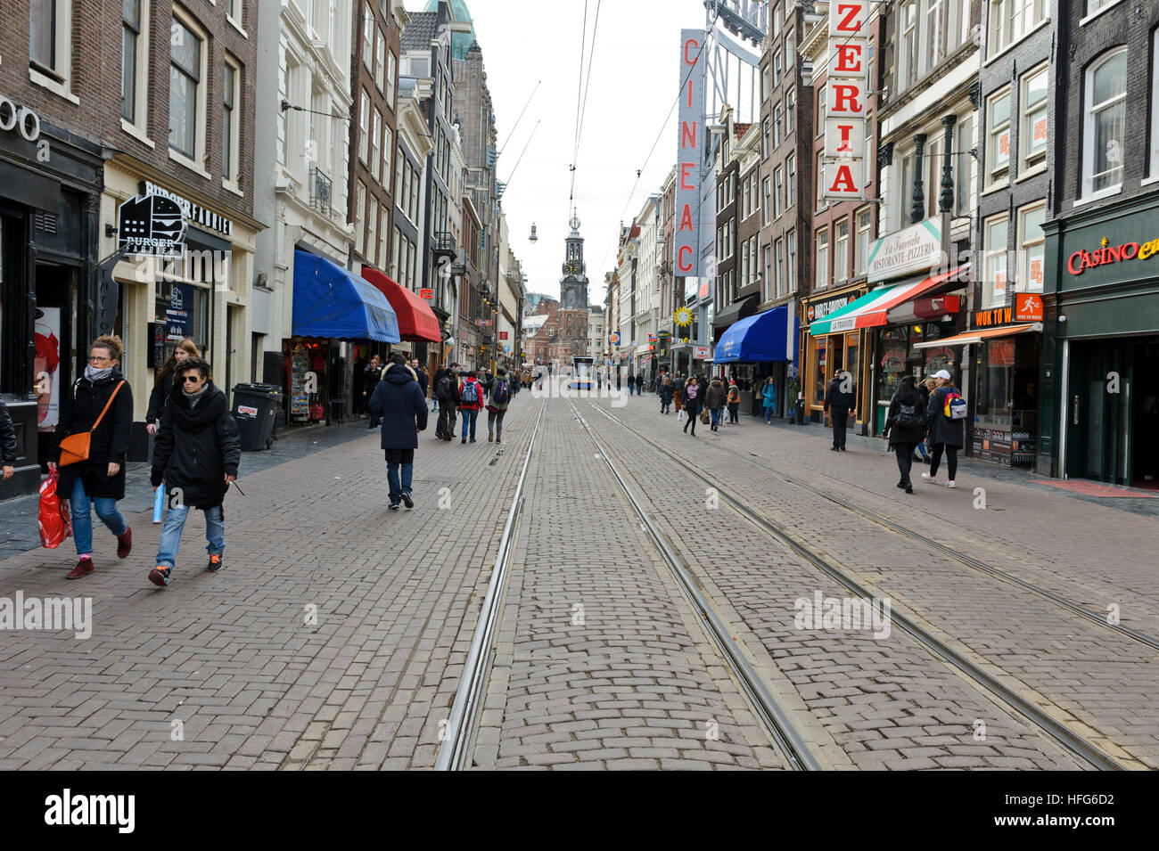 A main street with rows of shops leading to the Clock Tower in ...