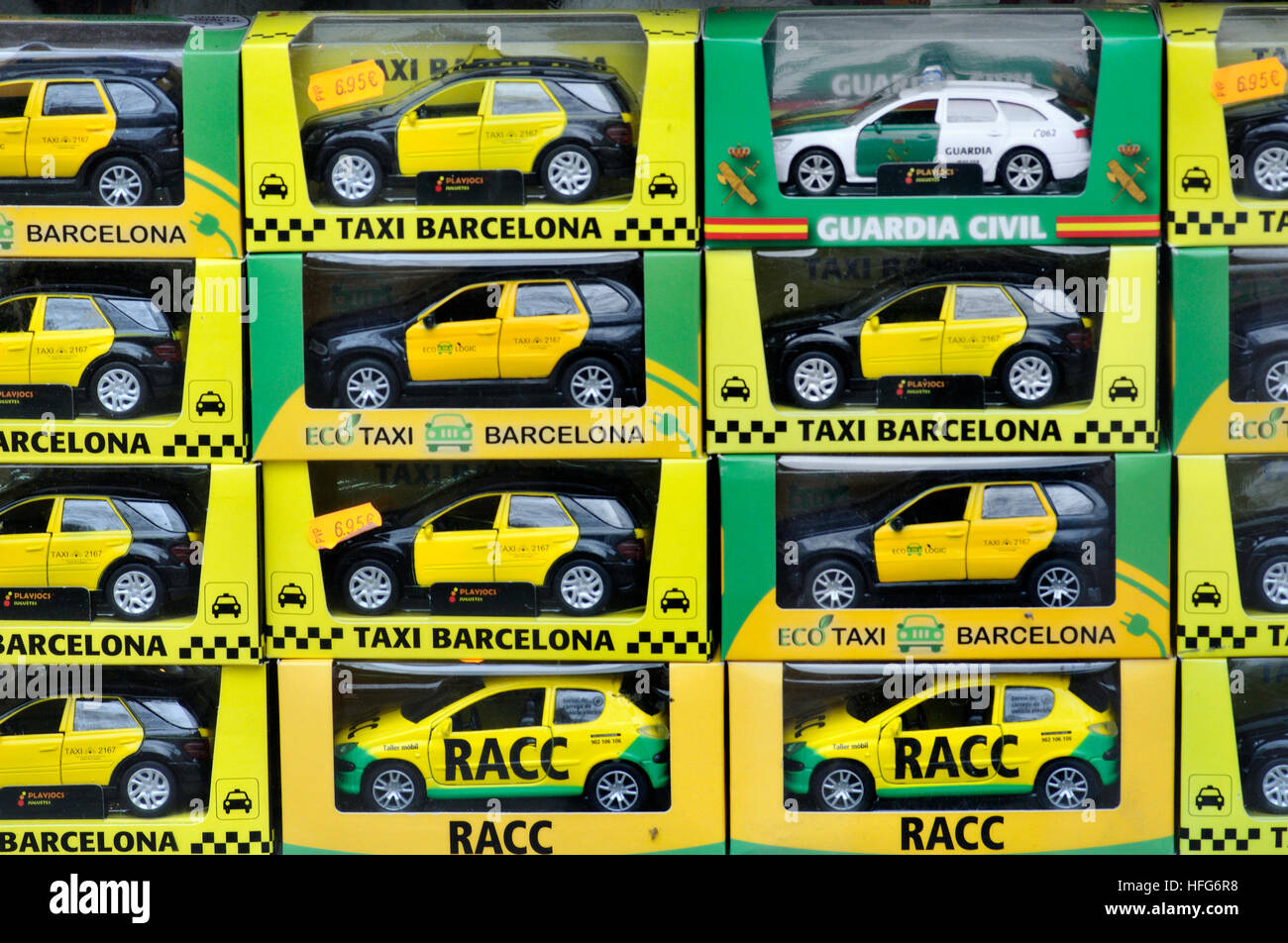 Souvenirs. Metal mini cars. La Rambla, Ciutat Vella district. Barcelona ...