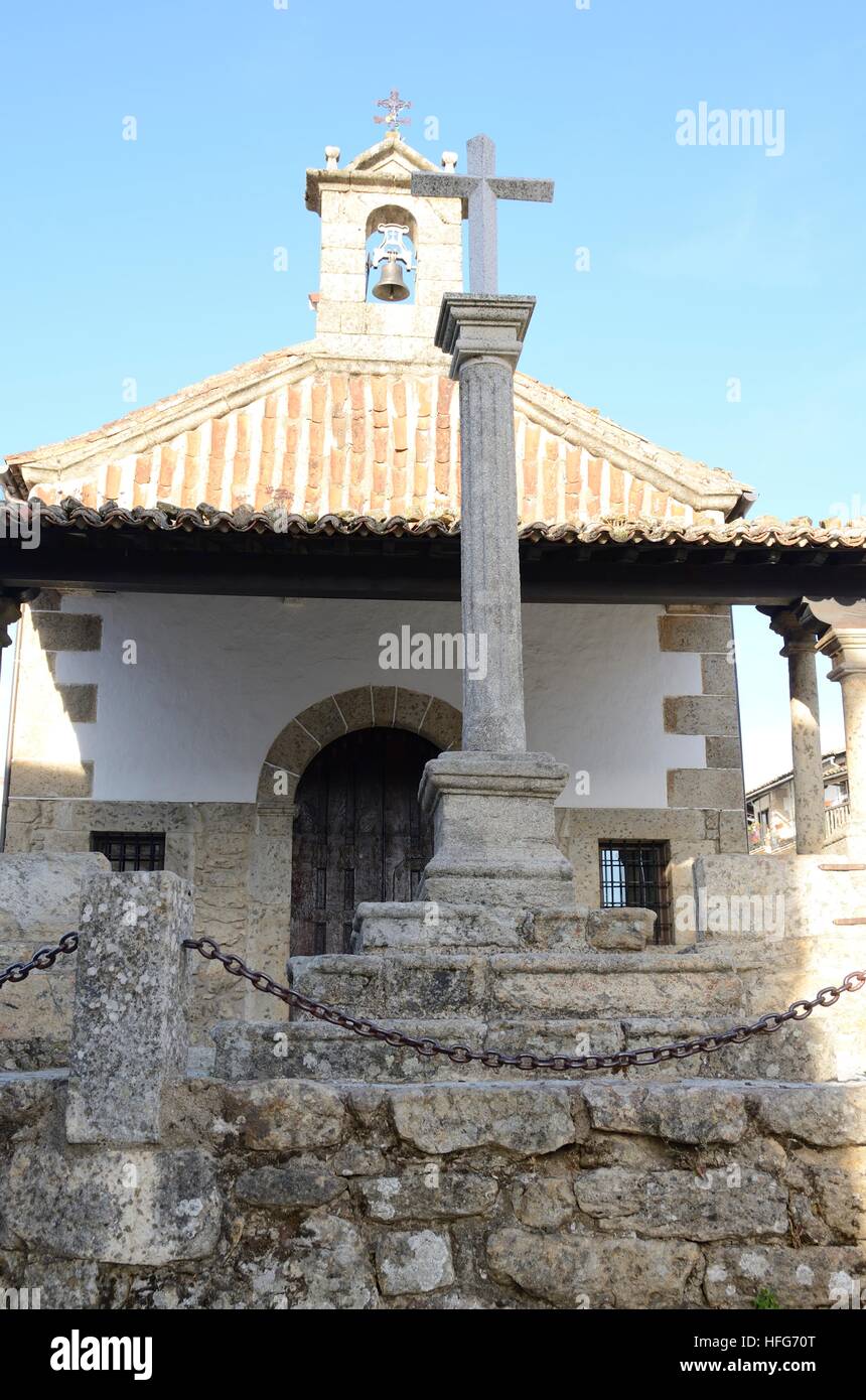 Cross Stone in front a Hermitage in Candelario, a village in the ...
