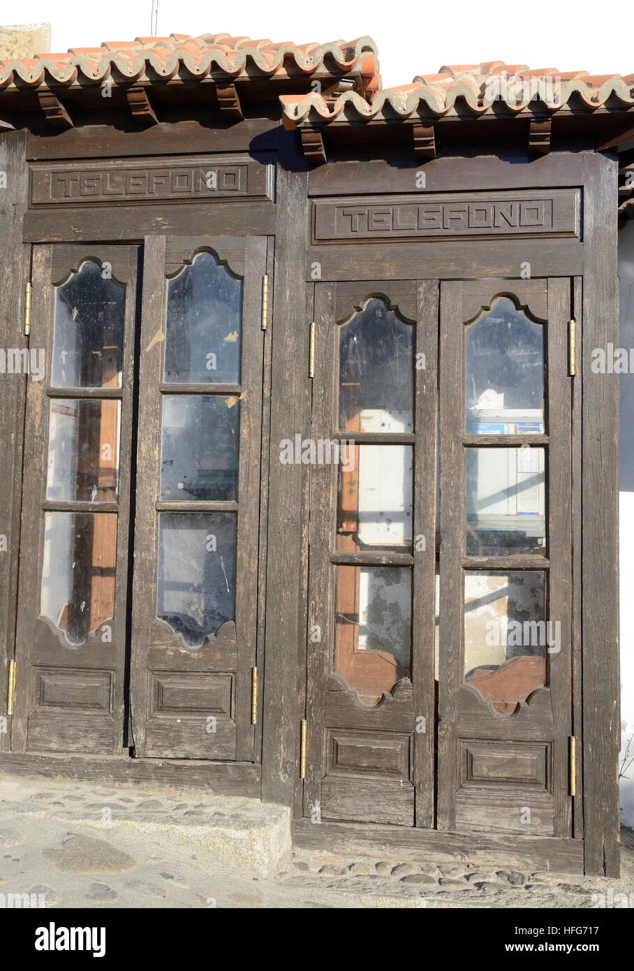 Wooden phone boxes in the village of Candelario, Spain Stock Photo - Alamy