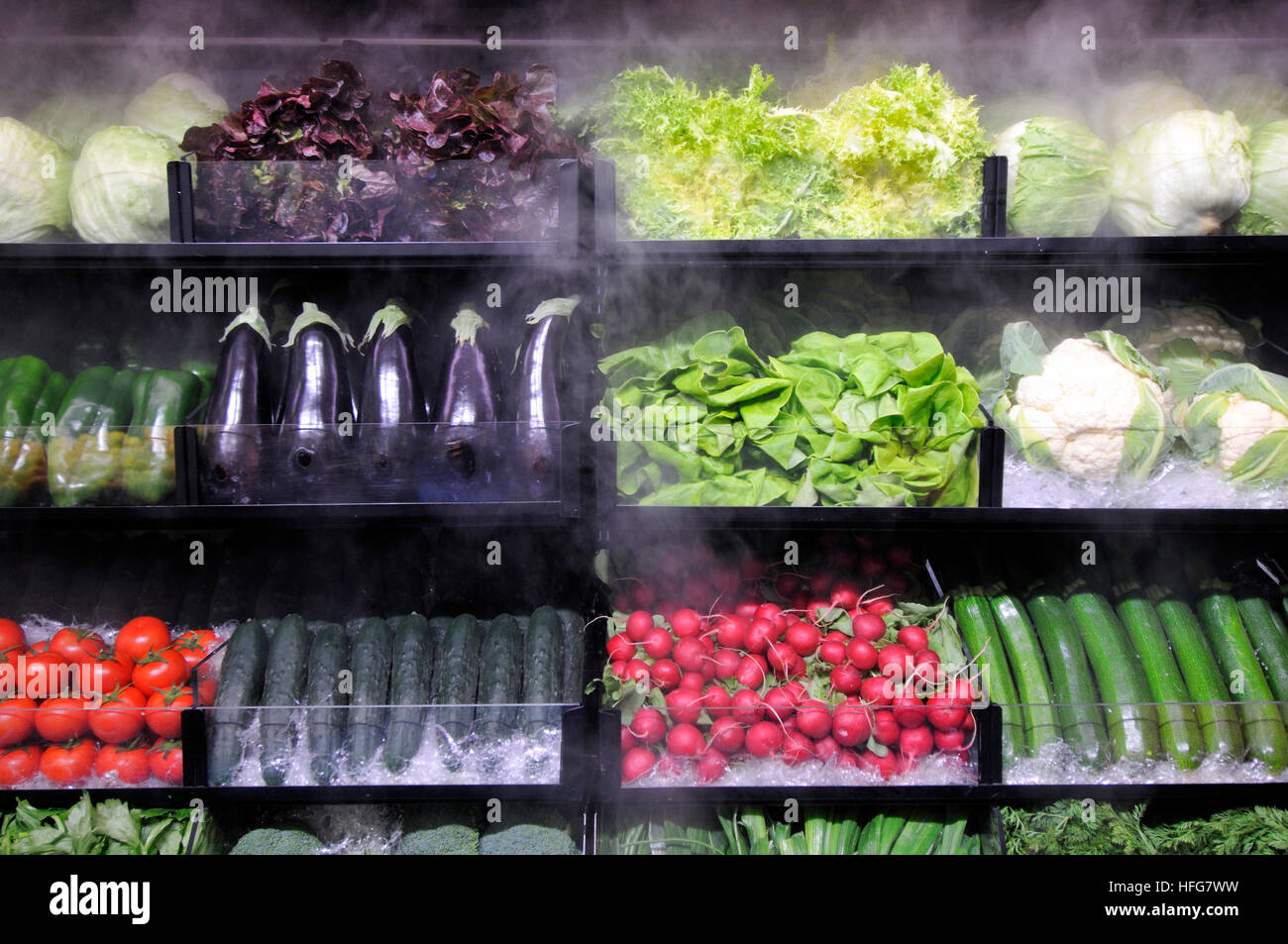 Vegetables with humidifier. Alimentaria, International Food and Drinks ...