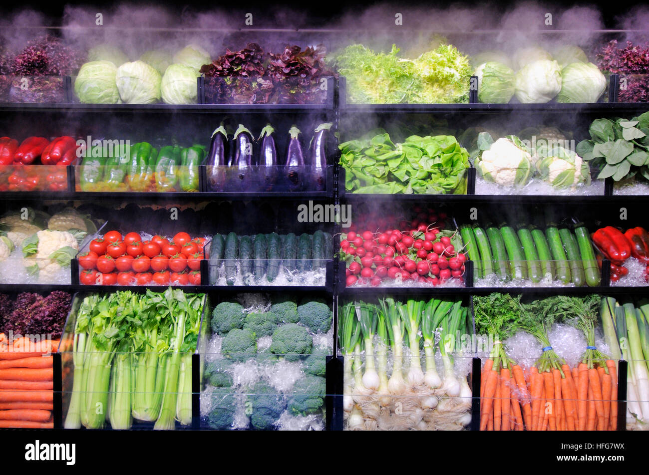 Vegetables with humidifier. Alimentaria, International Food and Drinks ...