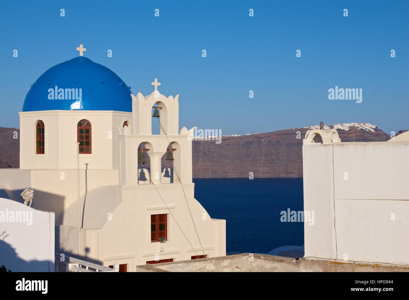 Greece Santorini Cyclades islands Aegean Sea white wash buildings ...