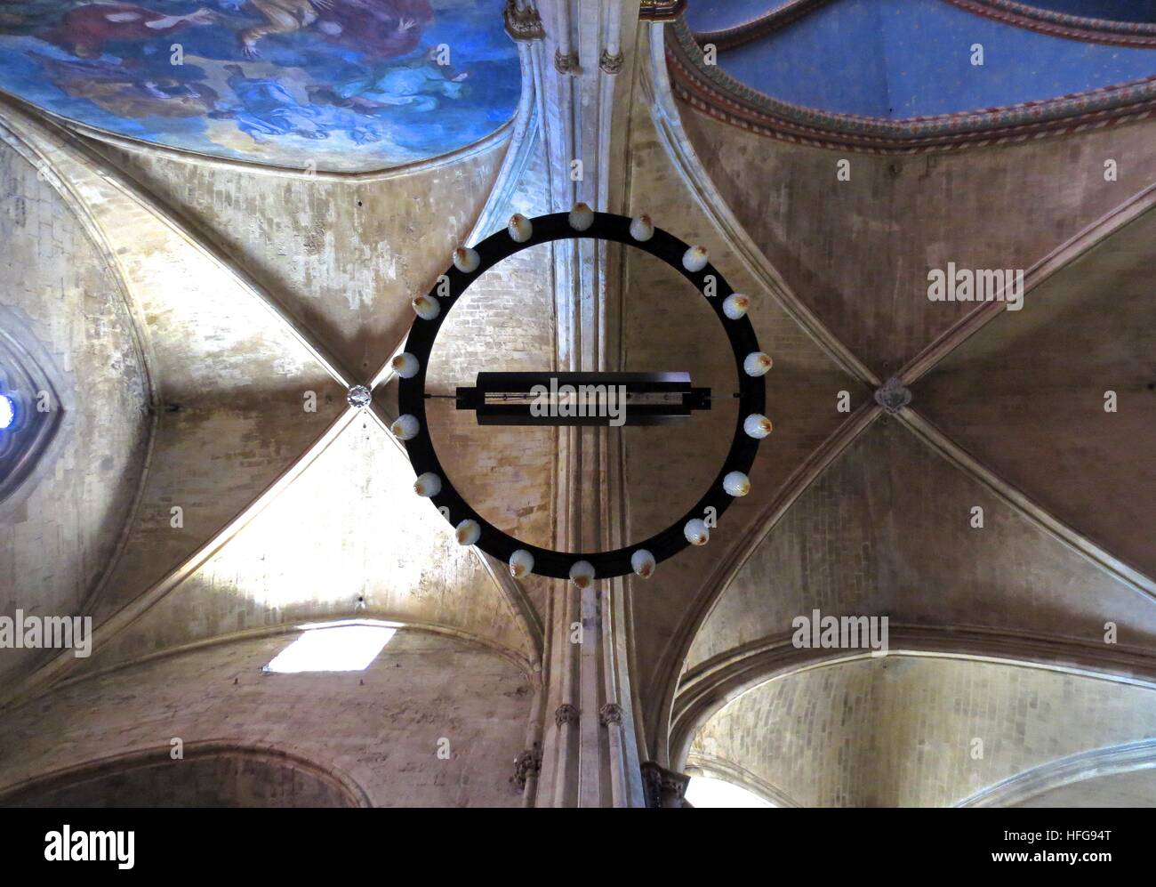scotland church roof detail light fixture round Stock Photo - Alamy