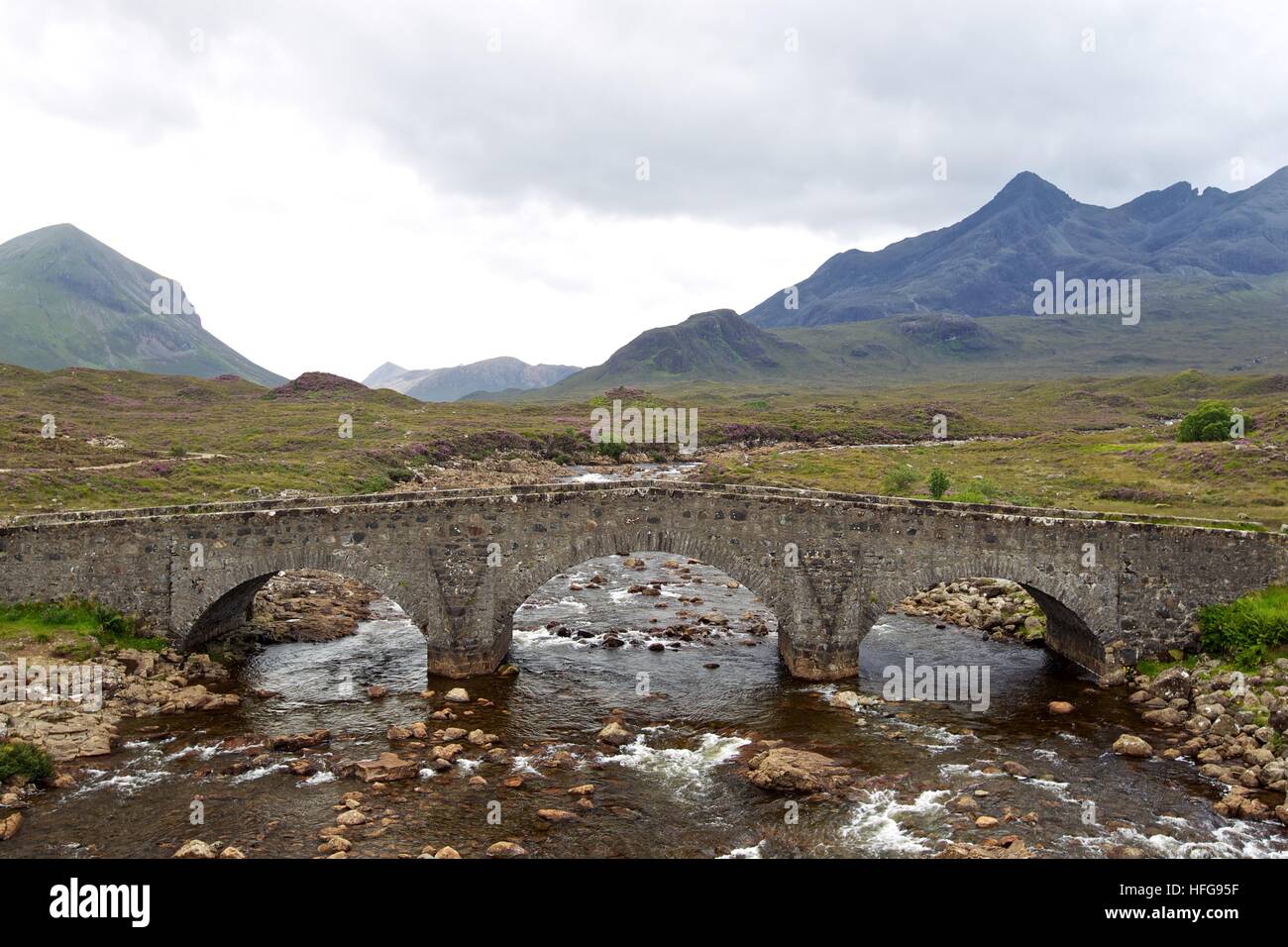 Scotland stone bridge nature stream water landscape mountains Stock ...