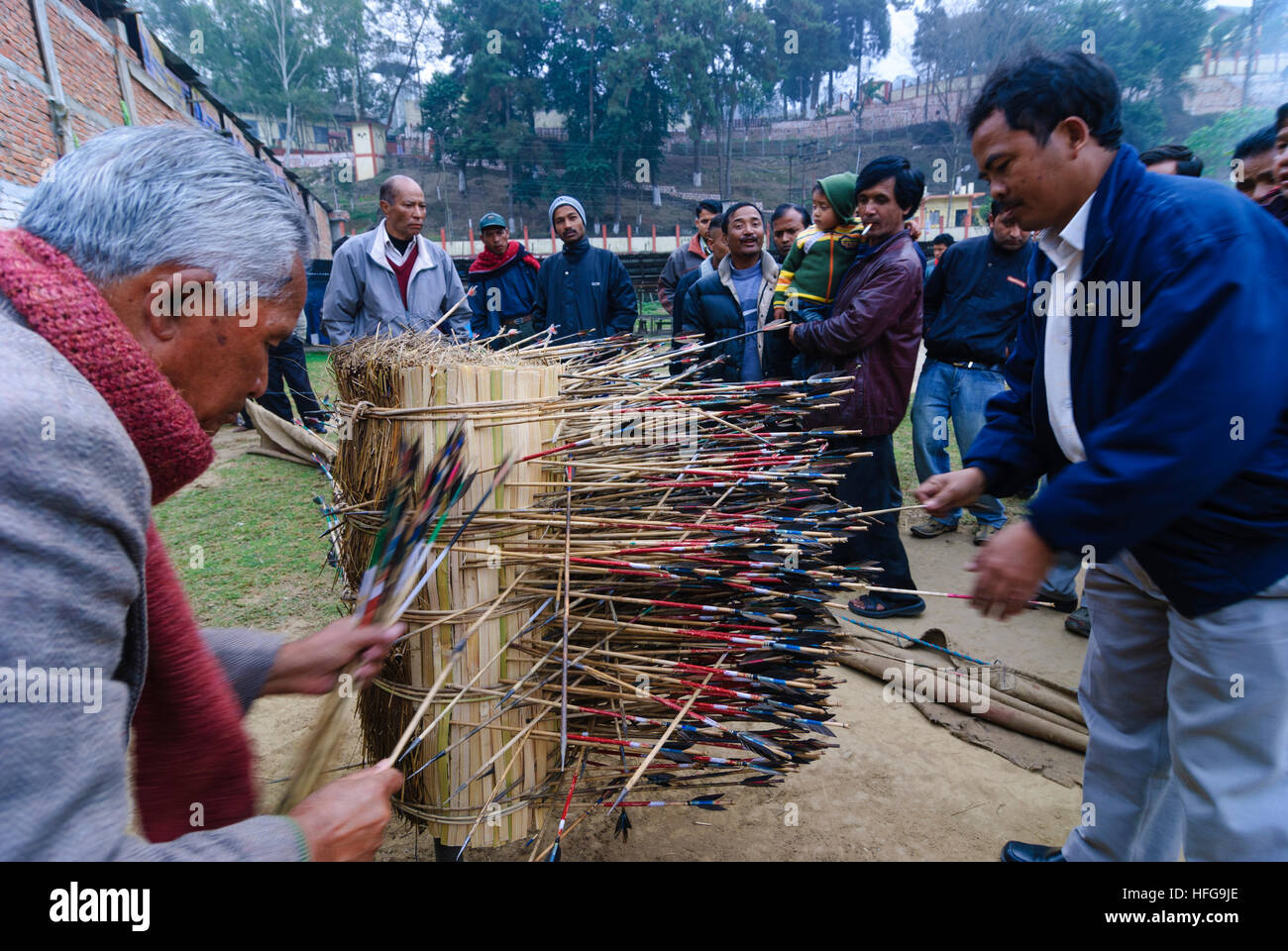 Shillong: Siat Khnam: Men of the Khasi people removing the arrows in ...