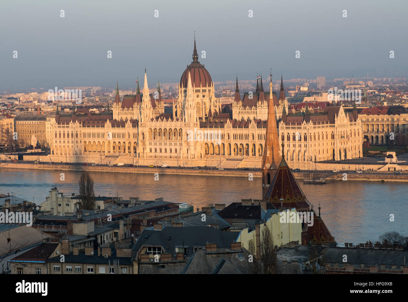 The Parliament Building and river Danube seen from the Castle Hill ...