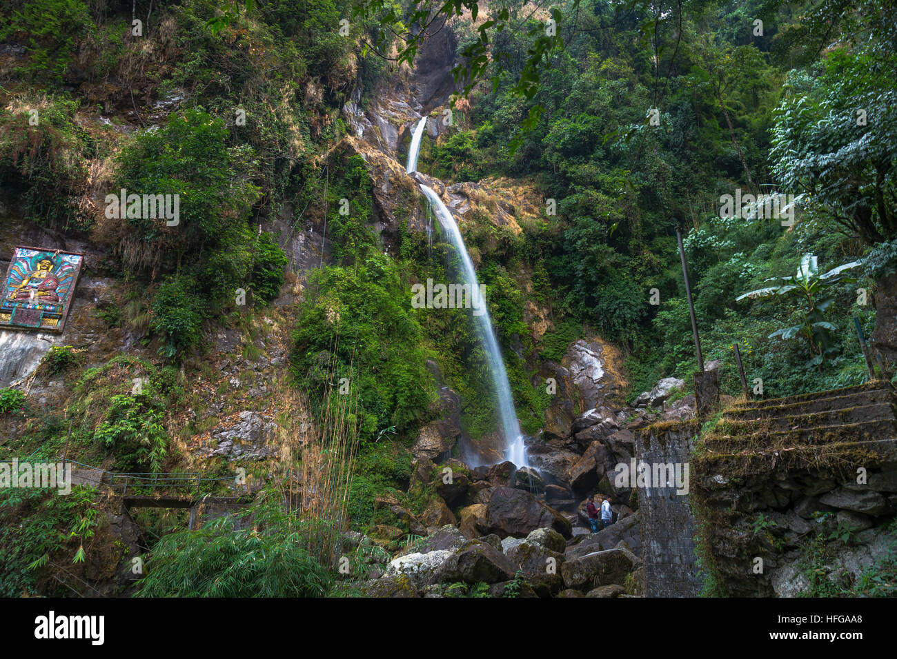 Waterfalls seven sisters in the mountains of North Sikkim, India which ...