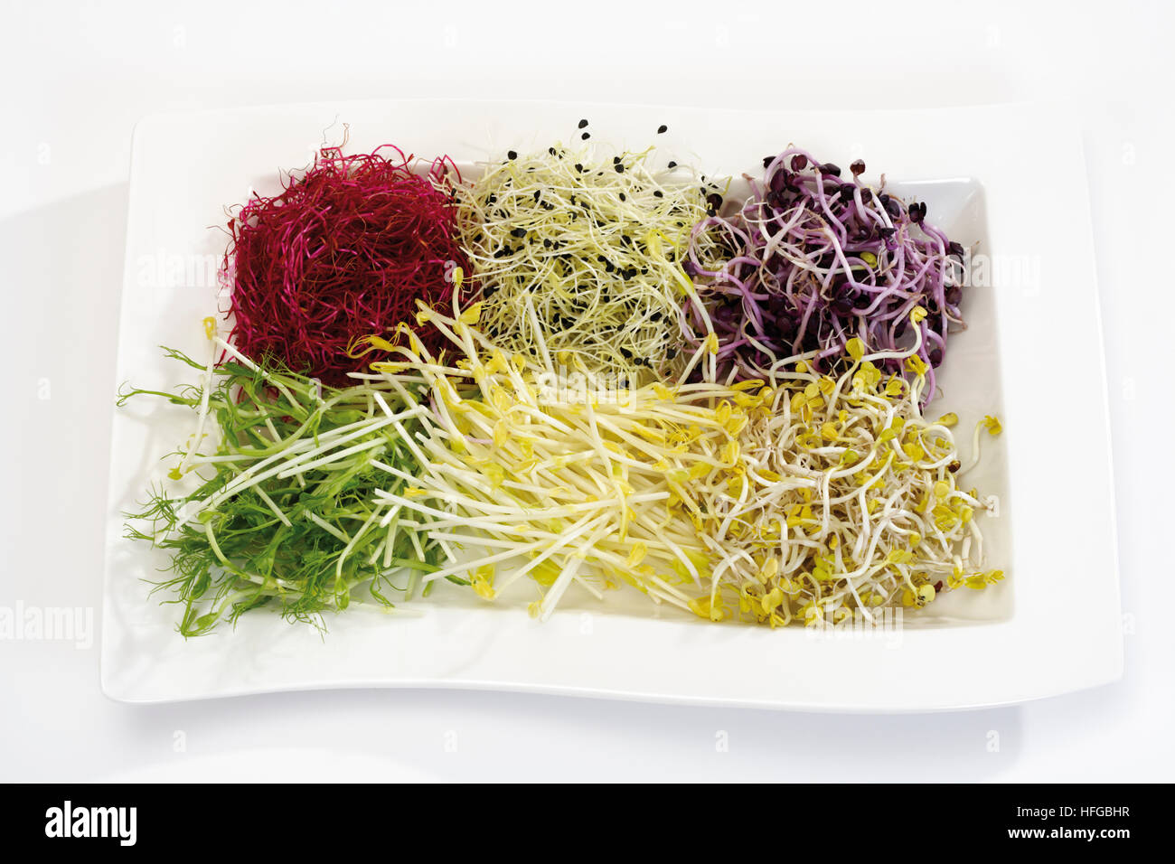 Mixed sprouts: beetroot, garlic, mung bean, radish, green peez and bean ...