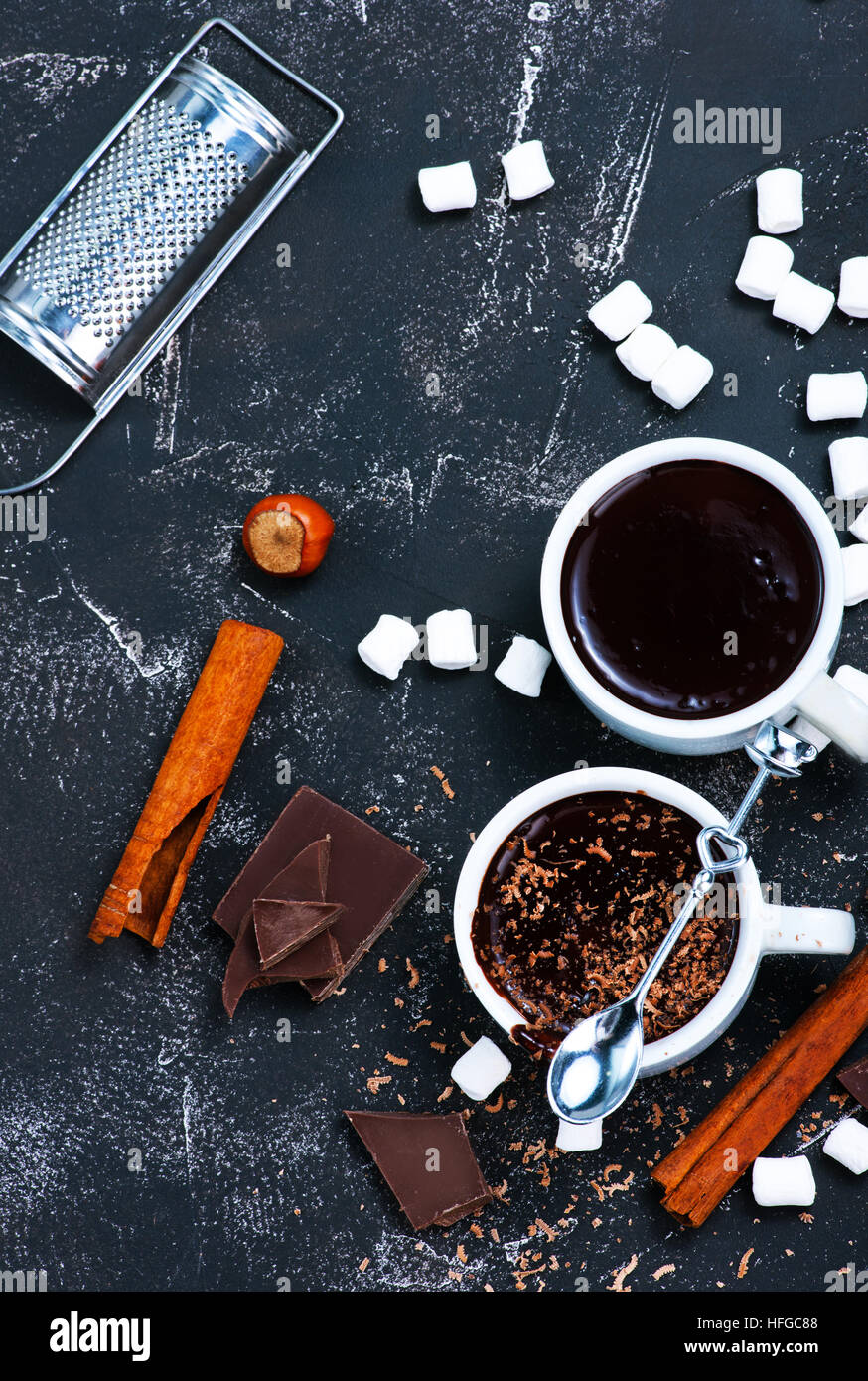 hot chocolate in cup and on a table Stock Photo - Alamy